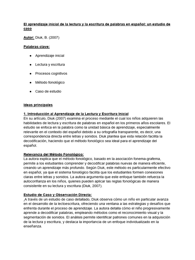 DIUK El Aprendizaje Inicial de La Lectura | PDF | Aprendizaje | Enseñando