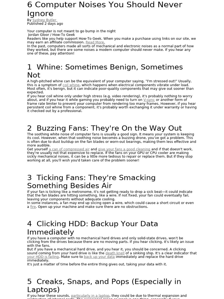 6 Computer Noises You Should Never Ignore | PDF | Laptop | Hard Disk Drive