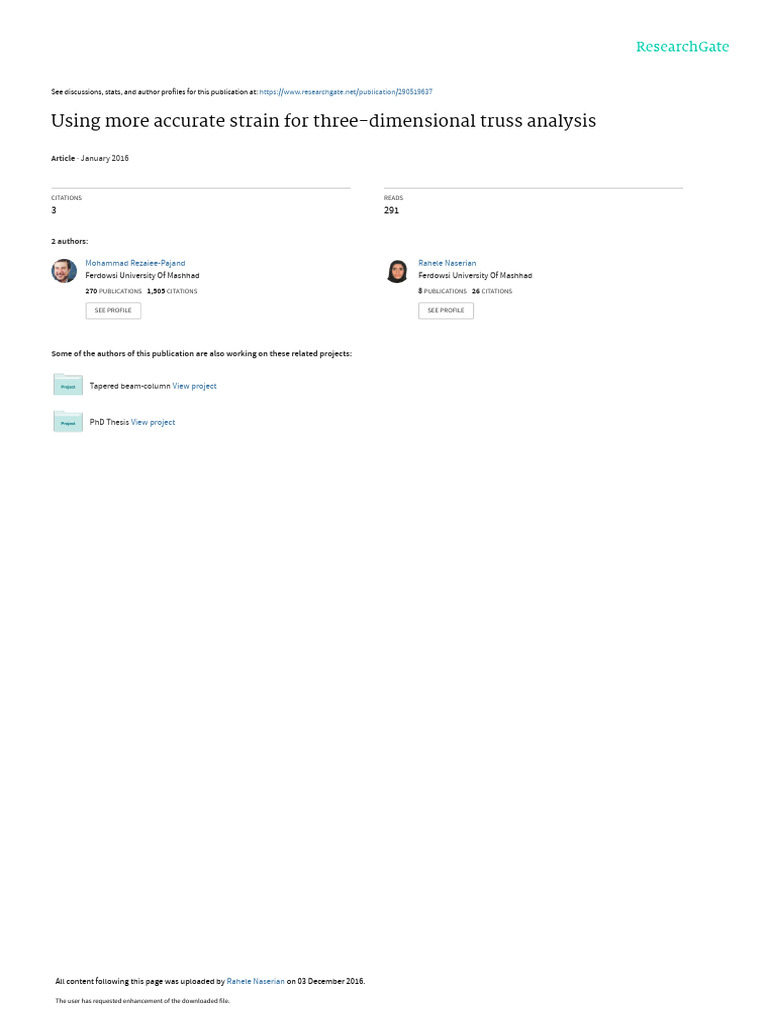 Using More Accurate Strain For Three Dimensional Truss Analysis Pdf Matrix Mathematics Truss
