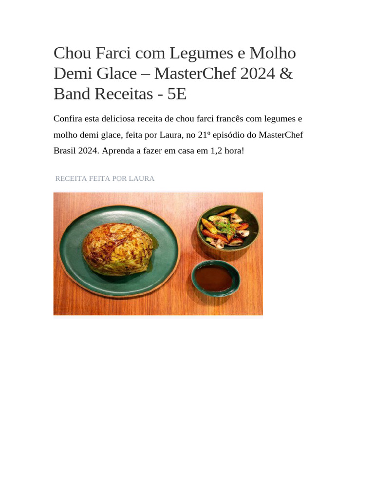 Receita de Chou Farci do MasterChef | PDF | Alimentos | Culinária