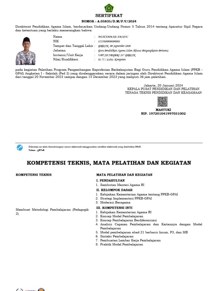 Sertifikat PPKB Gpai Amanu | PDF