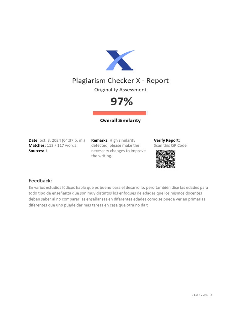 Plagiarism Checker X Report Summary | PDF
