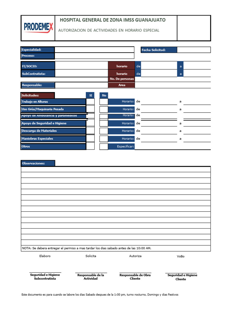 Extension de Horario Prodemex | PDF