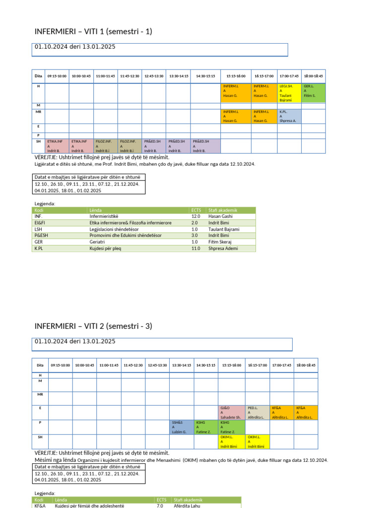 Infermieri Orari SD 2024-2025 | PDF