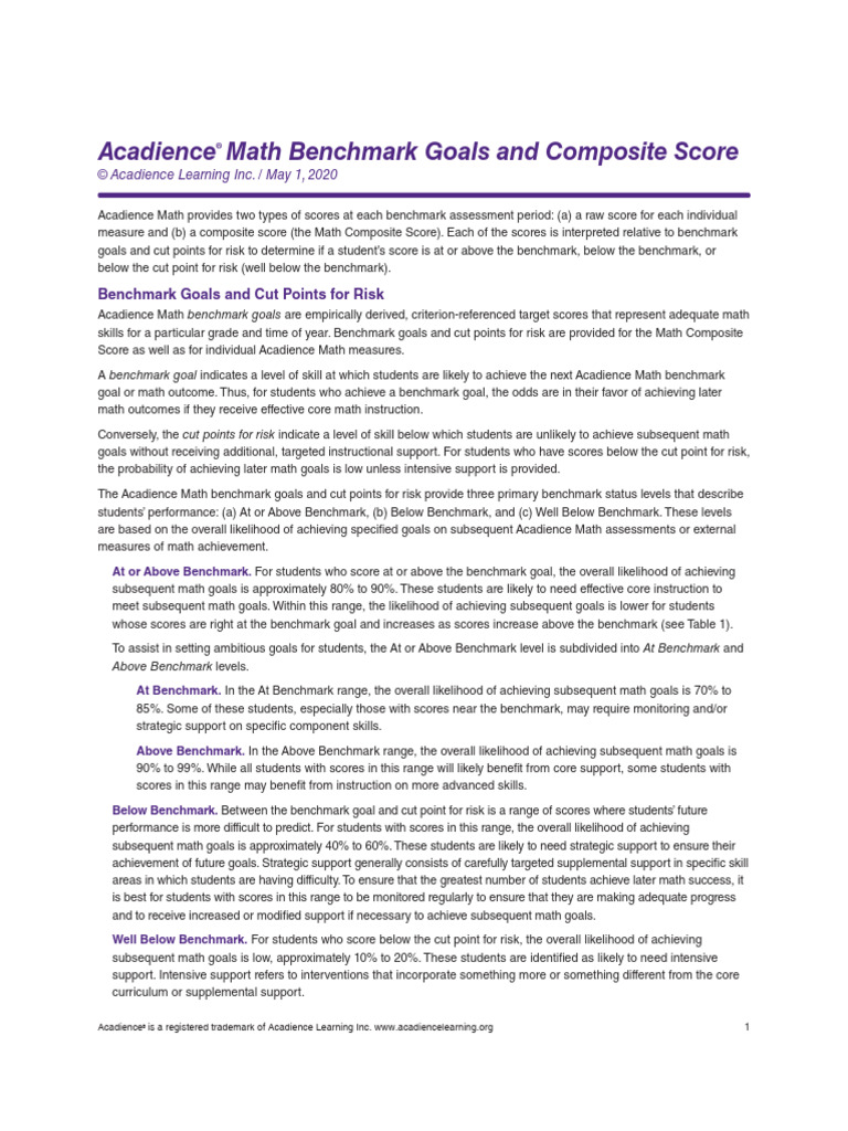 Acadience Math Benchmark Goals | PDF | Risk | Goal