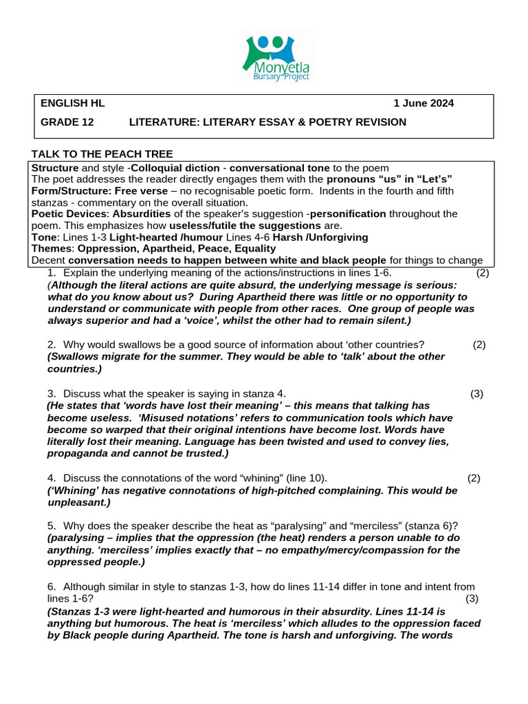 Poetry Revision June Poems 5 6 | PDF | Poetry