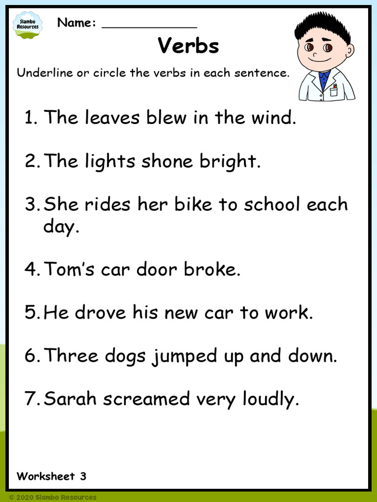 Verb Identification Worksheet | PDF