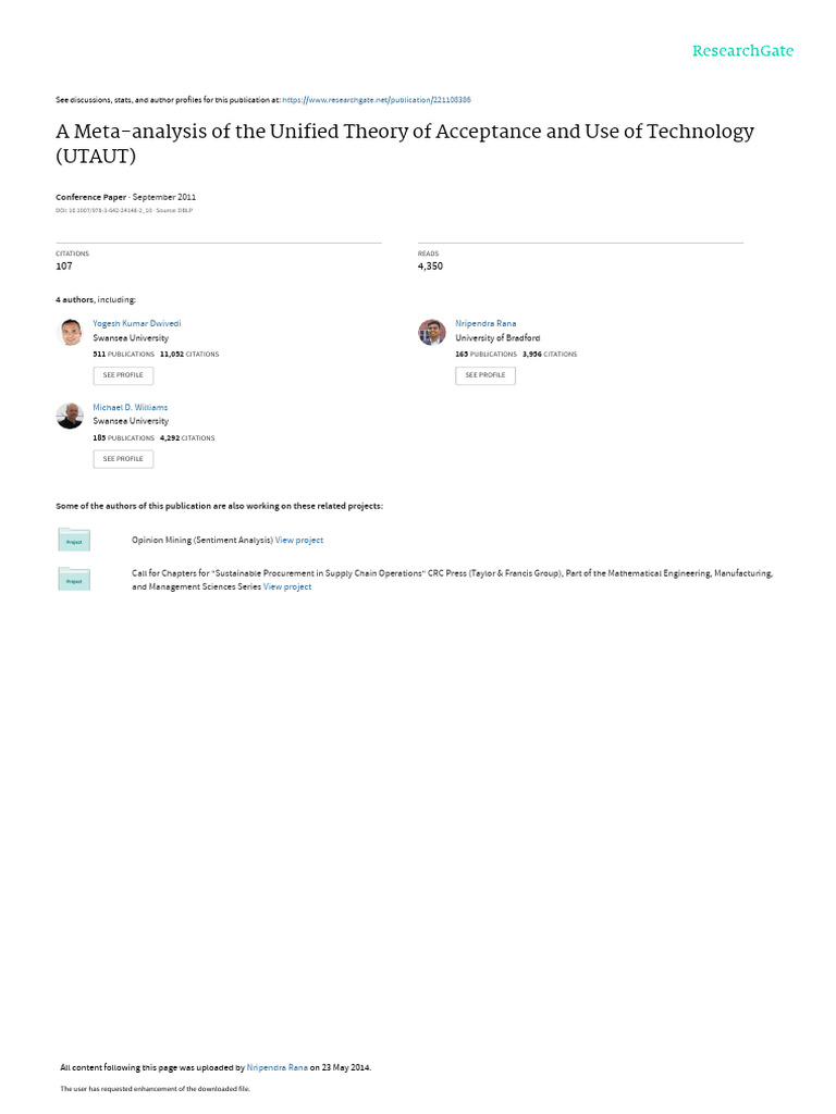 A Meta-Analysis of The Unified Theory of Acceptance and Use of Technology (UTAUT) | PDF | Self ...