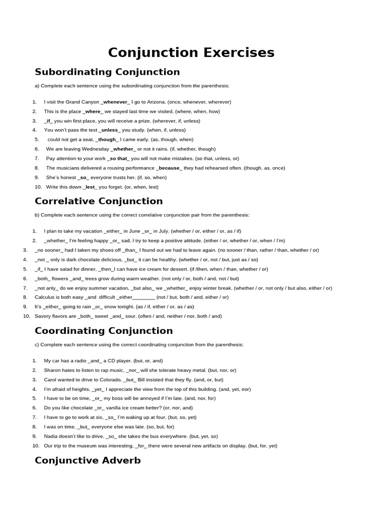 Conjunctions Exercises | PDF | Foreign Language Studies | Art