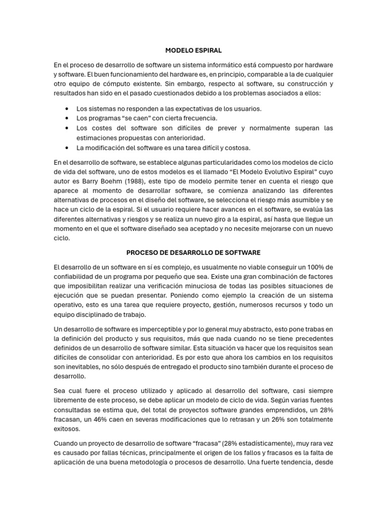Modelo Espiral | PDF | Software | Ingeniería de software