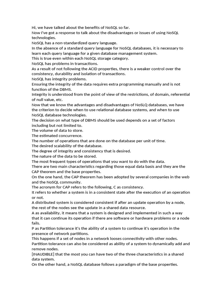 2 - Disadvantages of NoSQL Technology | PDF | No Sql | Databases