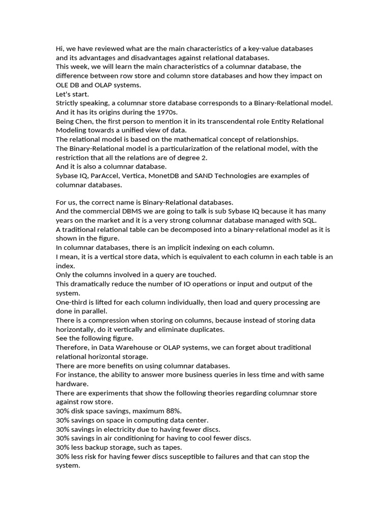5 - Characteristics of A Columnar Database | PDF | Databases ...