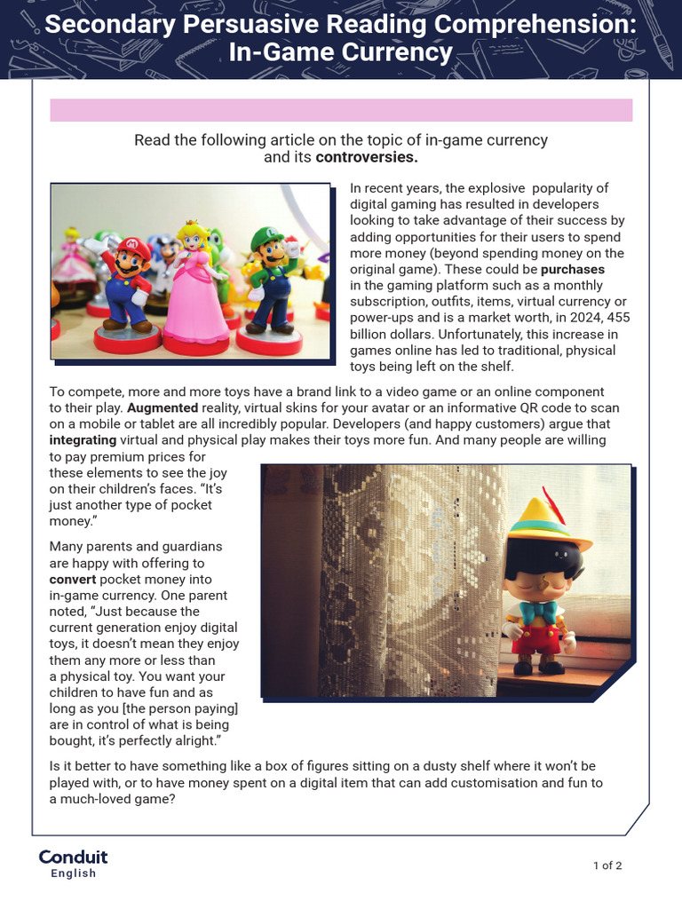Secondary Persuasive Reading Comprehension in Game | PDF | Money