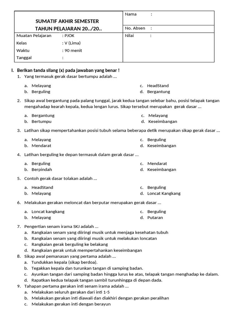 Soal SAS KLS 5 PJOK | PDF