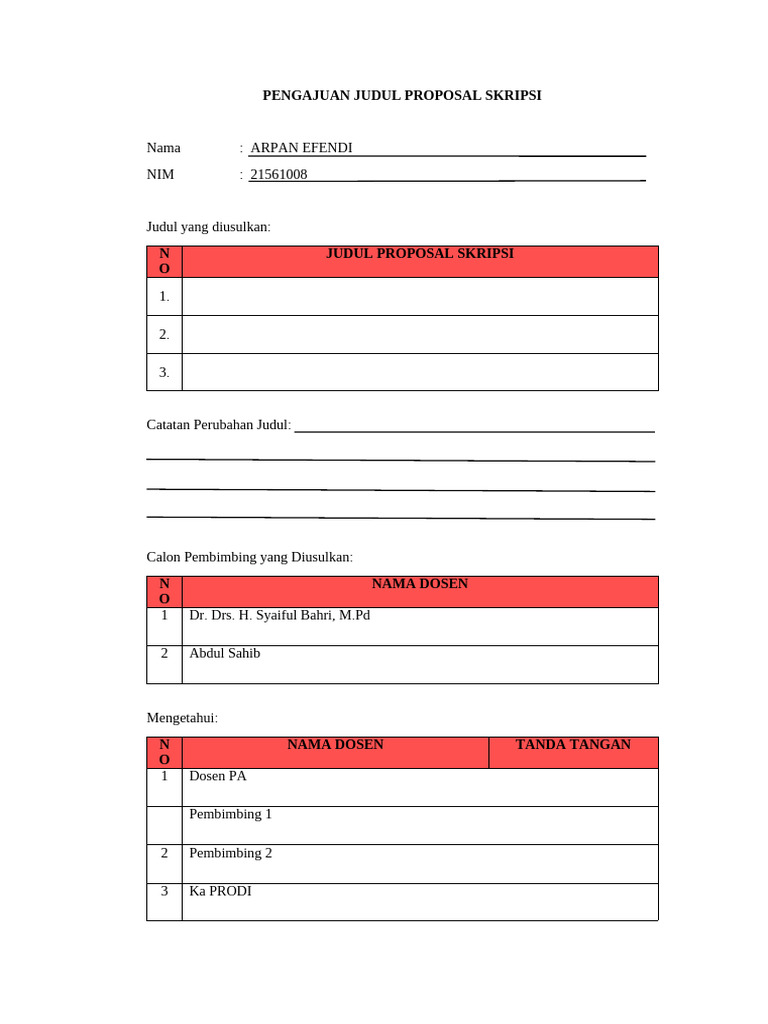 Pengajuan Judul Proposal Skripsi | PDF