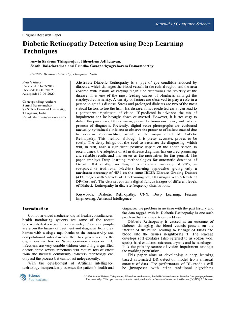 Diabetic Retinopathy Detection Using Dee | PDF | Machine Learning | Cross Validation (Statistics)