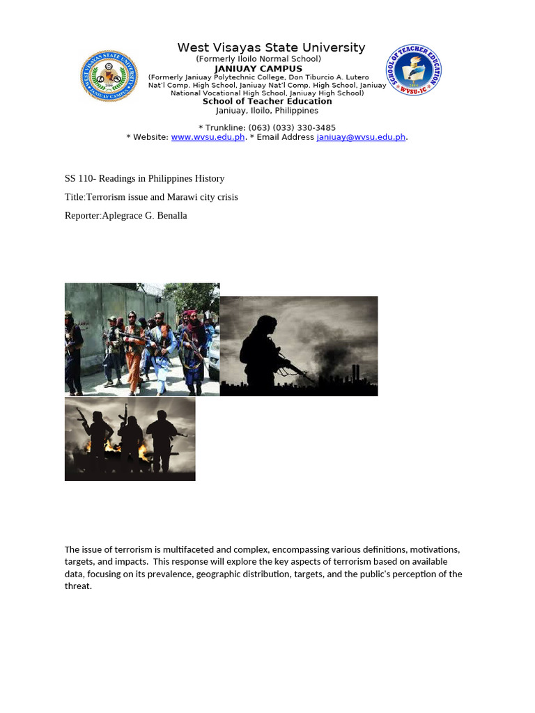 Terrorism Issue and Marawi City Crisis-Benalla | PDF | National ...