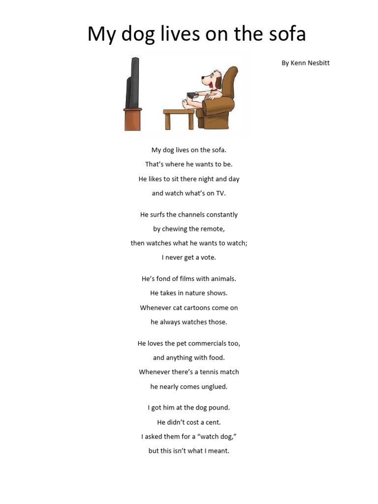 My Dog Lives on the Sofa Poem | PDF