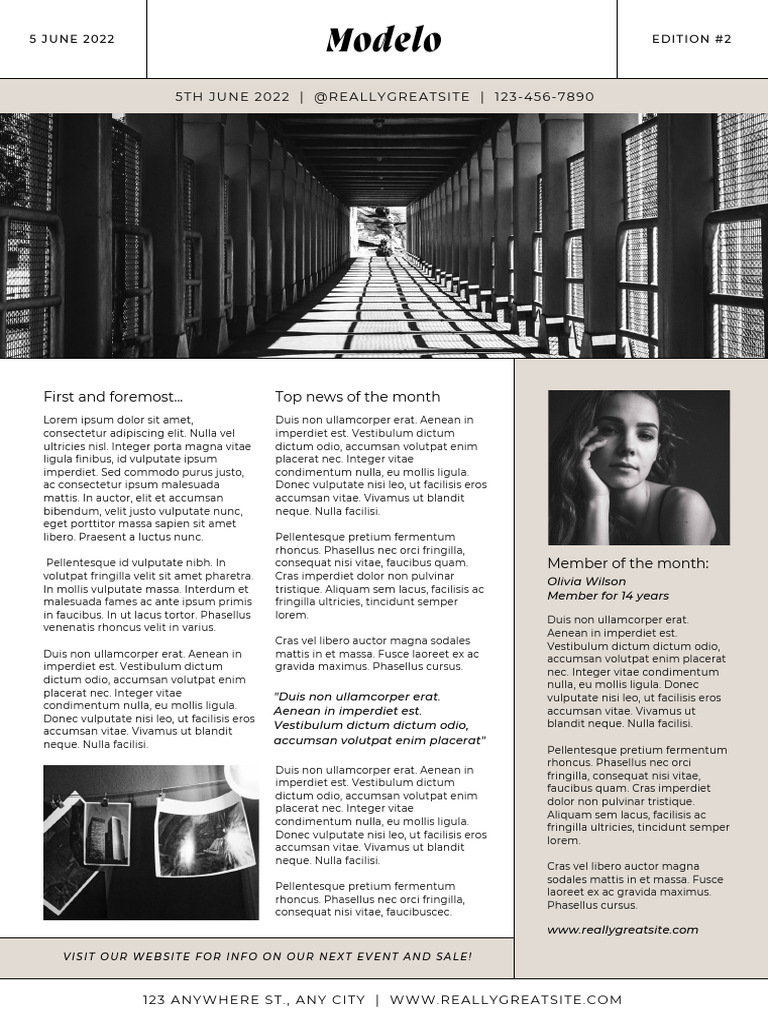 Black and White Photography Sectioned Newsletter Page A4 Design PDF | PDF