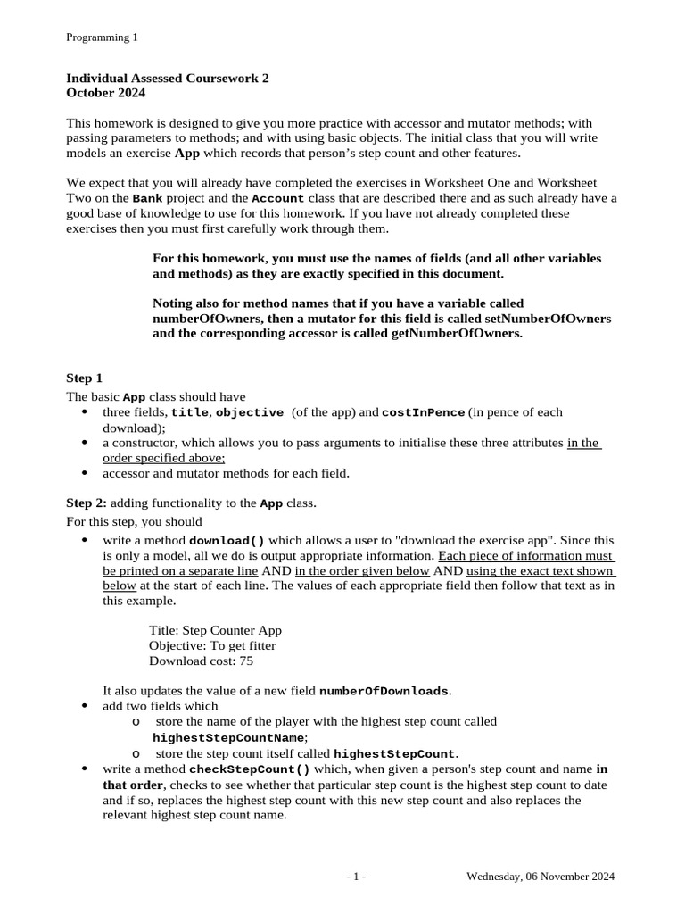 Homework 2 Assignment Brief | PDF | Method (Computer Programming) | Constructor (Object Oriented ...