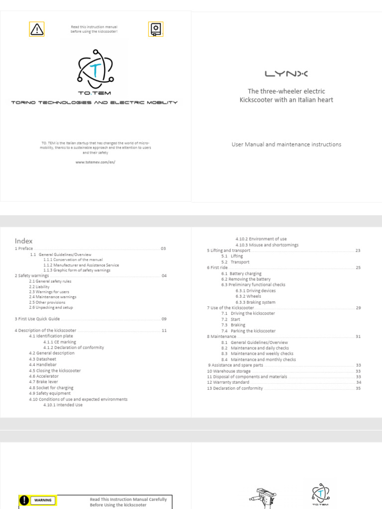 Lynx Kickscooter User Manual | PDF | Brake | Traffic