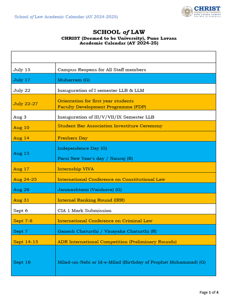 Law Academic Calendar (AY 2024-2025) | PDF | Academic Term