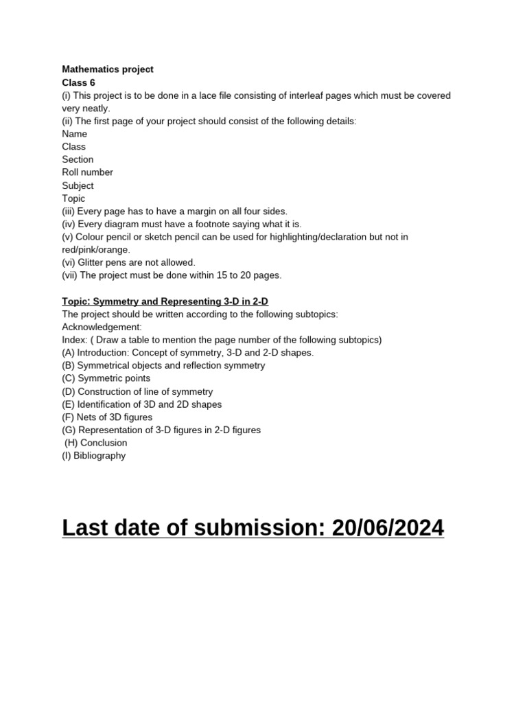Mathematics Project For Half Yearly Exam (Class 6) - 1 | PDF | Shape ...