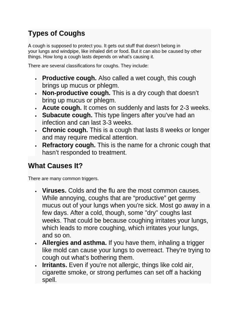 Types of Cough | PDF | Cough | Chronic Obstructive Pulmonary Disease