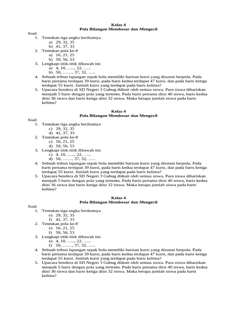 Kelas 4 Pola Bilangan Membesar Dan Mengecil | PDF | Metode & Bahan Ajar