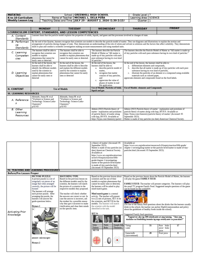 Quarter-1-Week-1- | PDF | Matter | Chemical Elements