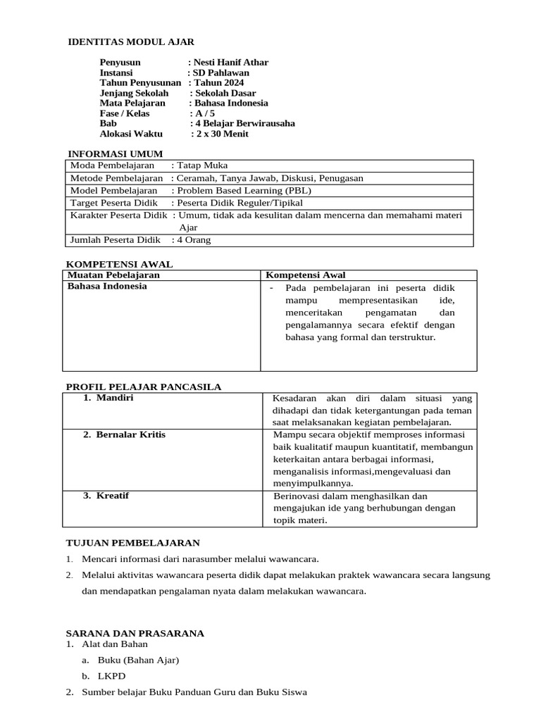 Modul Bindo (LMM 1) | PDF