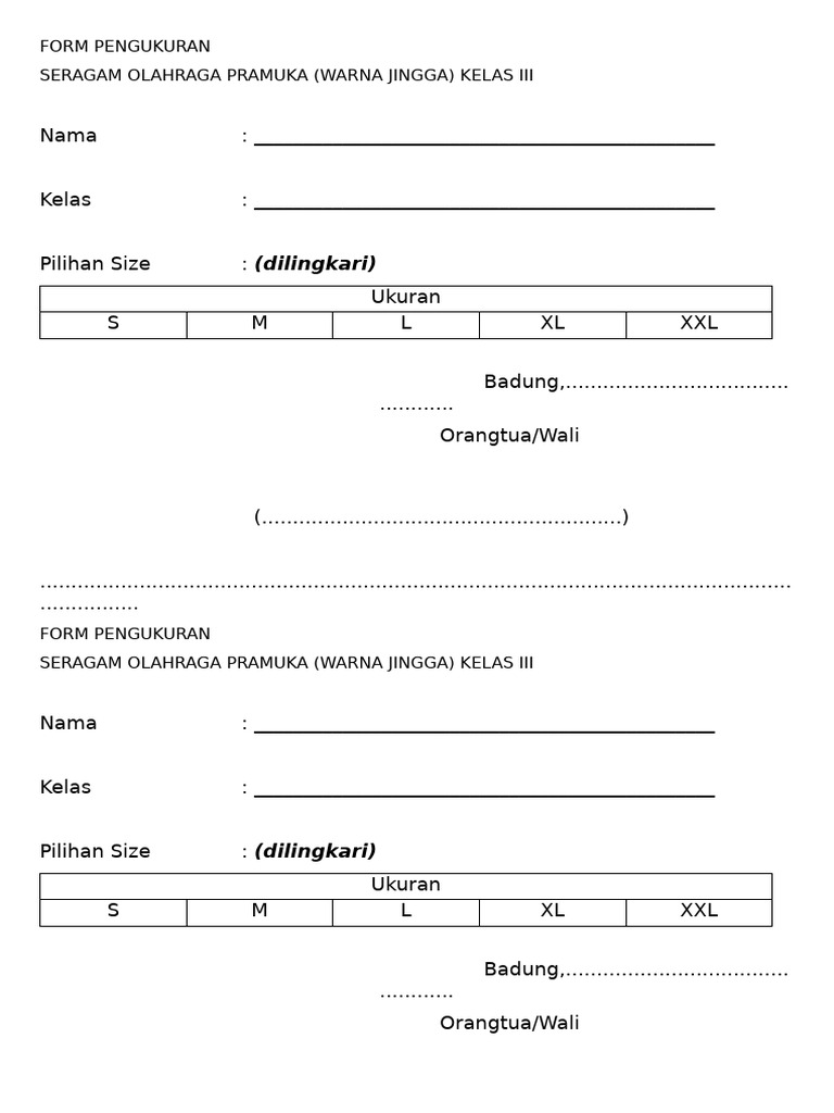 Form Pengukuran Seragam | PDF