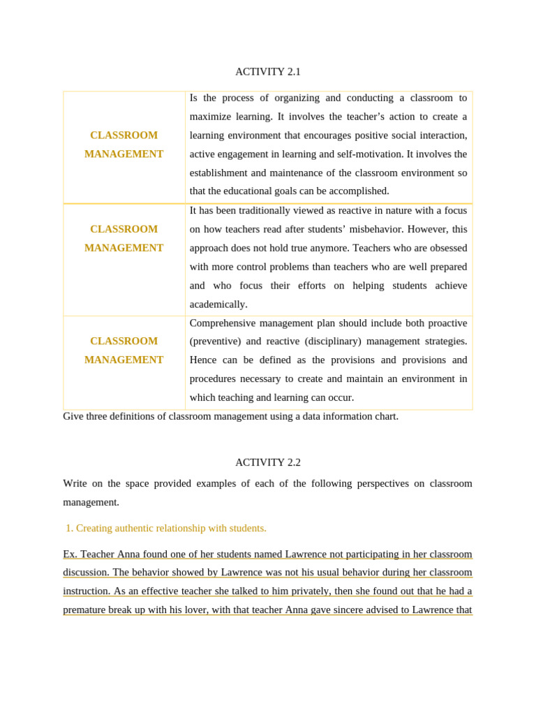 Classroom Management Book Activities | PDF | Classroom Management ...