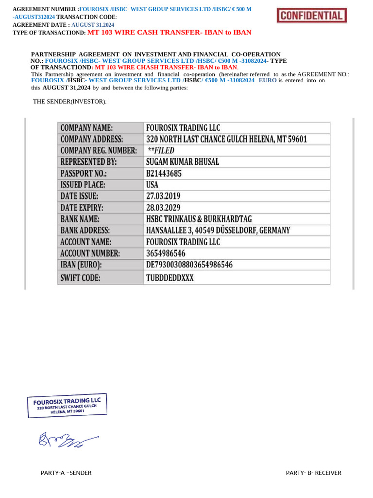 DOA - IBAN To IBAN - HSBC - FOUROSIX TRADING LLC WEST GROUP SERVICES ...