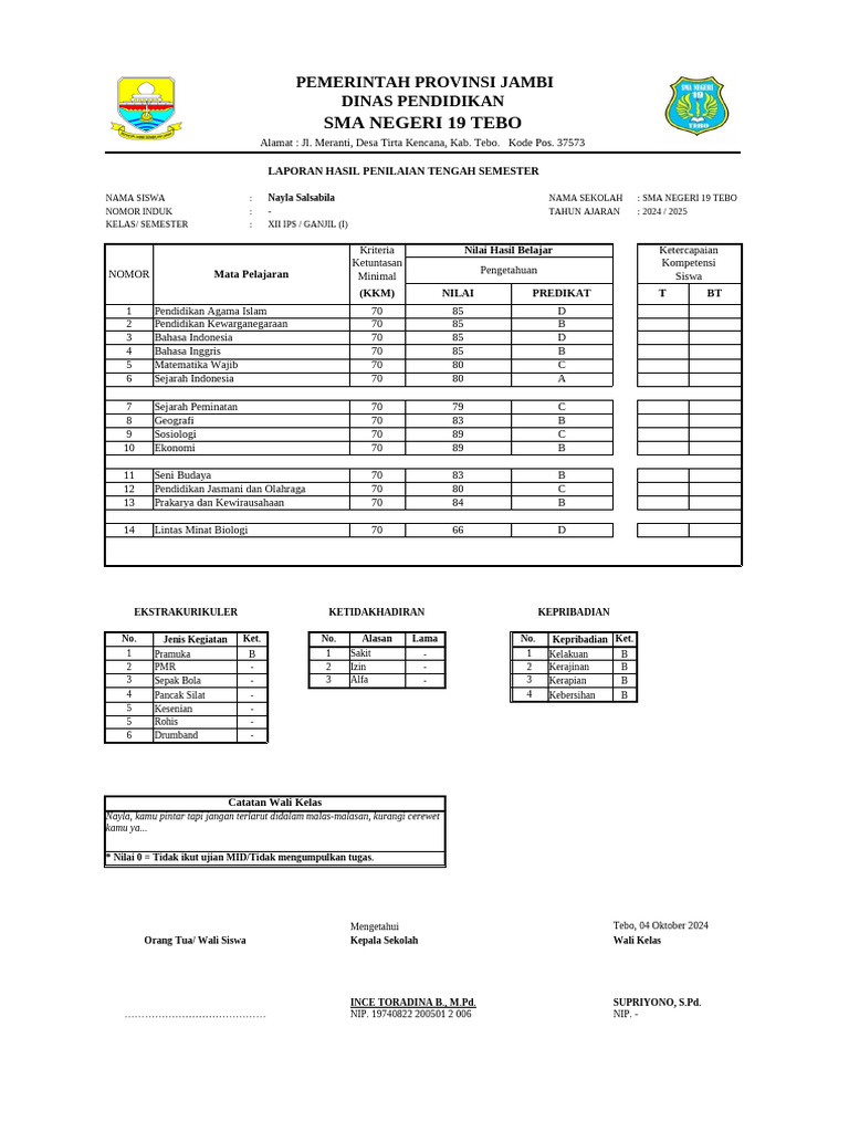 Rapor PTS Kelas Xii Ips Semester Ganjil | PDF