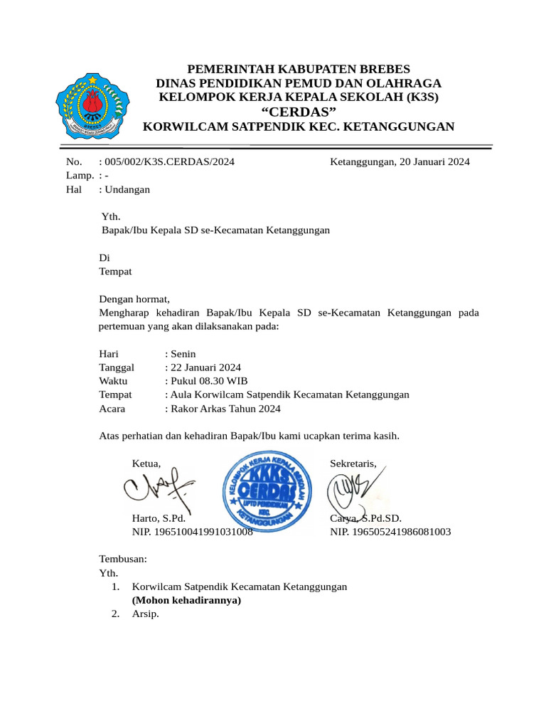 Undangan K3s Rapat 22 Januari 2024 | PDF