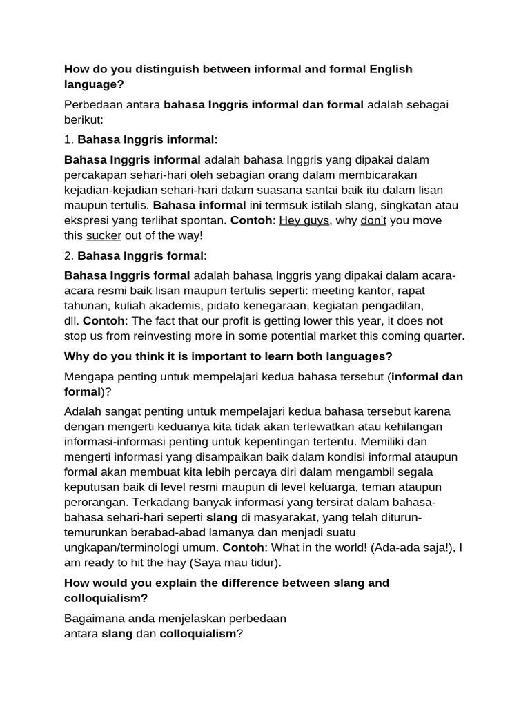 Perbedaan Bahasa Inggris Formal dan Informal | PDF