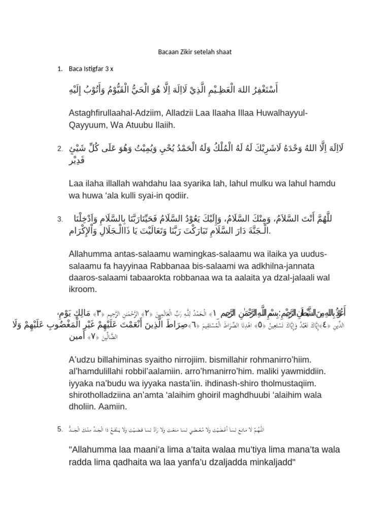 Bacaan Zikir Setelah Shaat | PDF