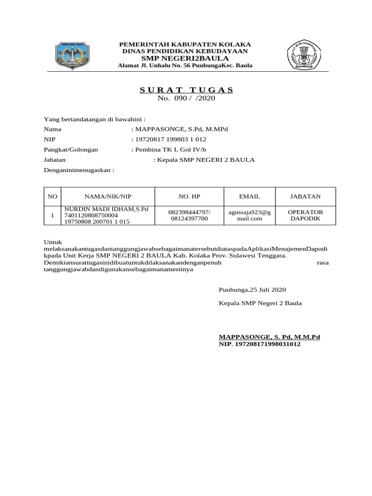 Surat Tugas Sekolah | PDF
