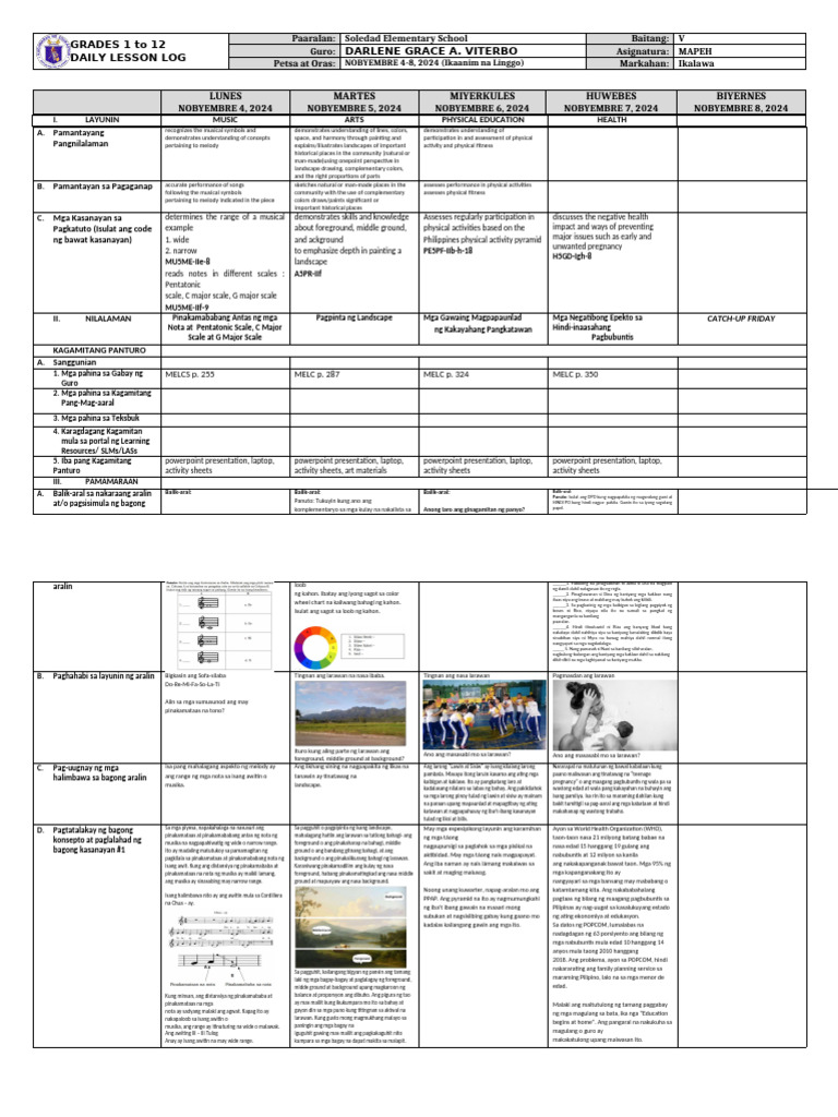 DLL in MAPEH 5 Q2 W6 | PDF