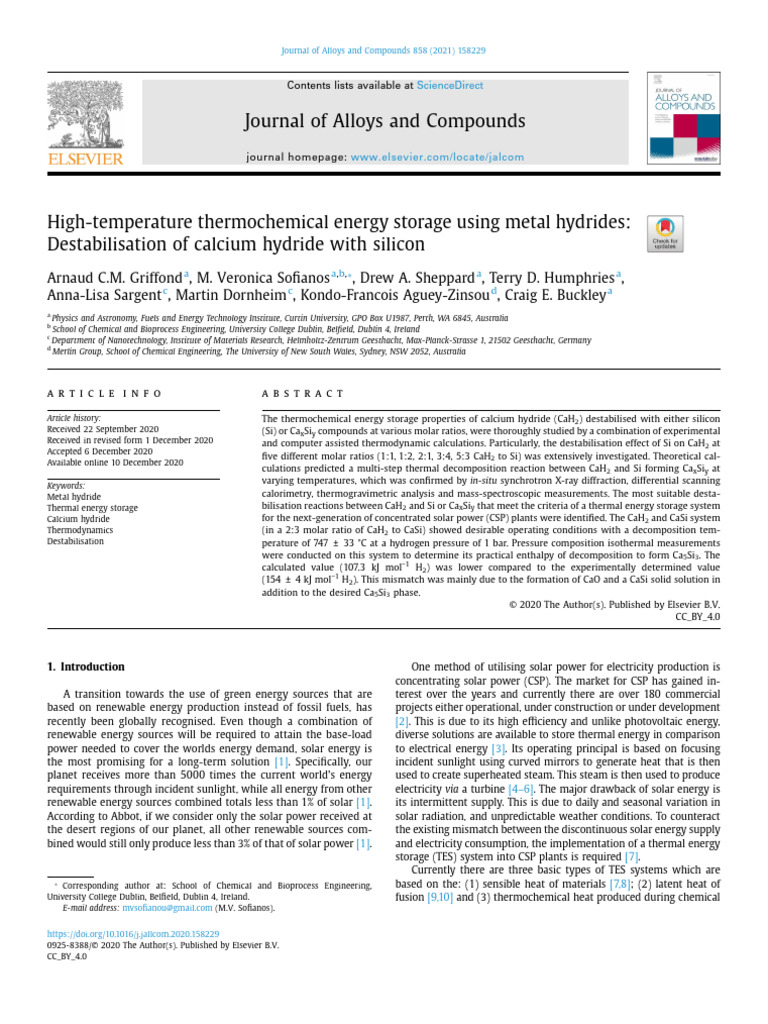 High-Temperature Thermochemical Energy Storage Using Metal Hydrides ...