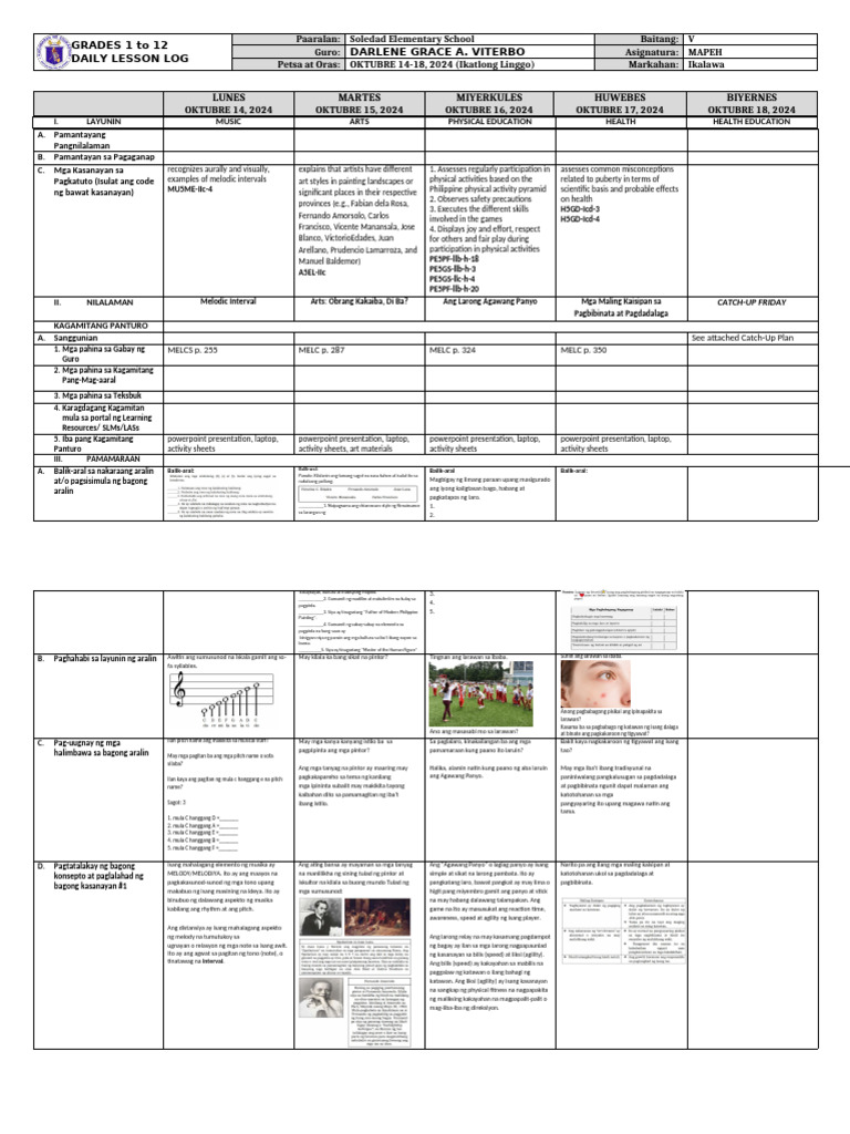 DLL in MAPEH 5 Q2 W3 | PDF