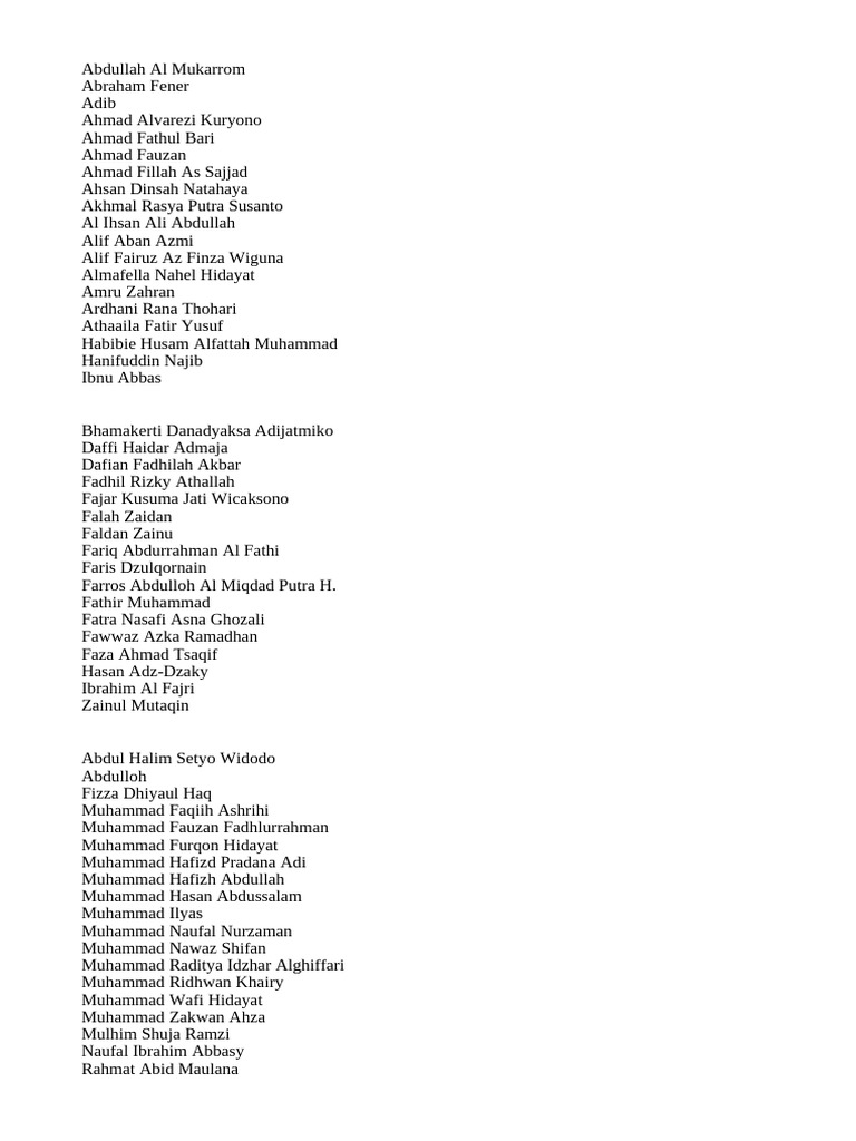 Daftar Nama Santri Putra Kelas 7 | PDF