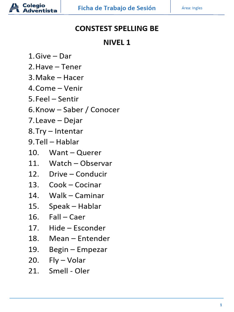 Spelling Level 1 | PDF | Artes del Lenguaje y Comunicación