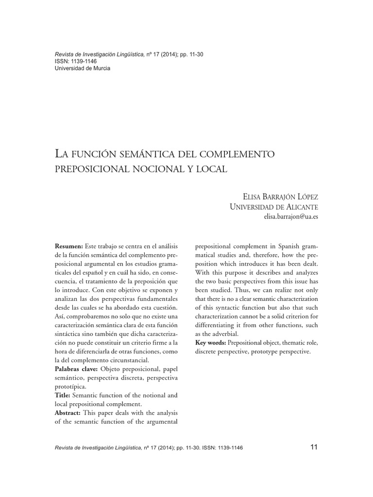 Análisis semántico del complemento preposicional | PDF | Preposición y ...