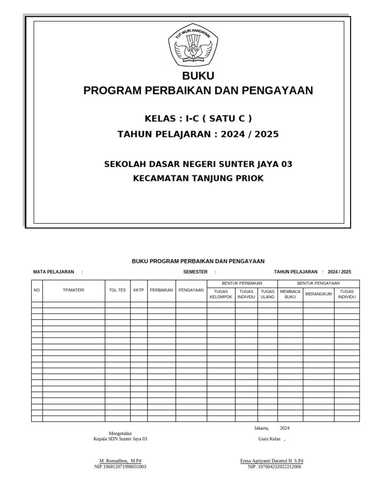 Contoh Buku Program Perbaikan Dan Pengayaan 6A (1) (AutoRecovered) | PDF