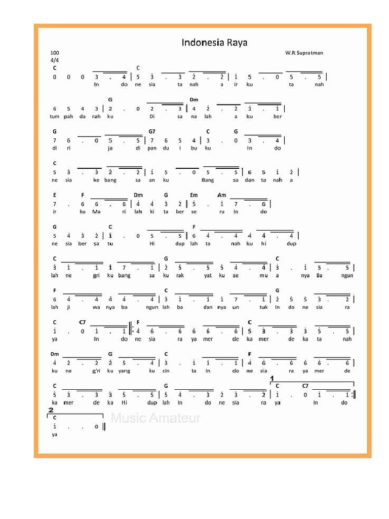 Teks Lagu Indonesia Raya Not Angka | PDF