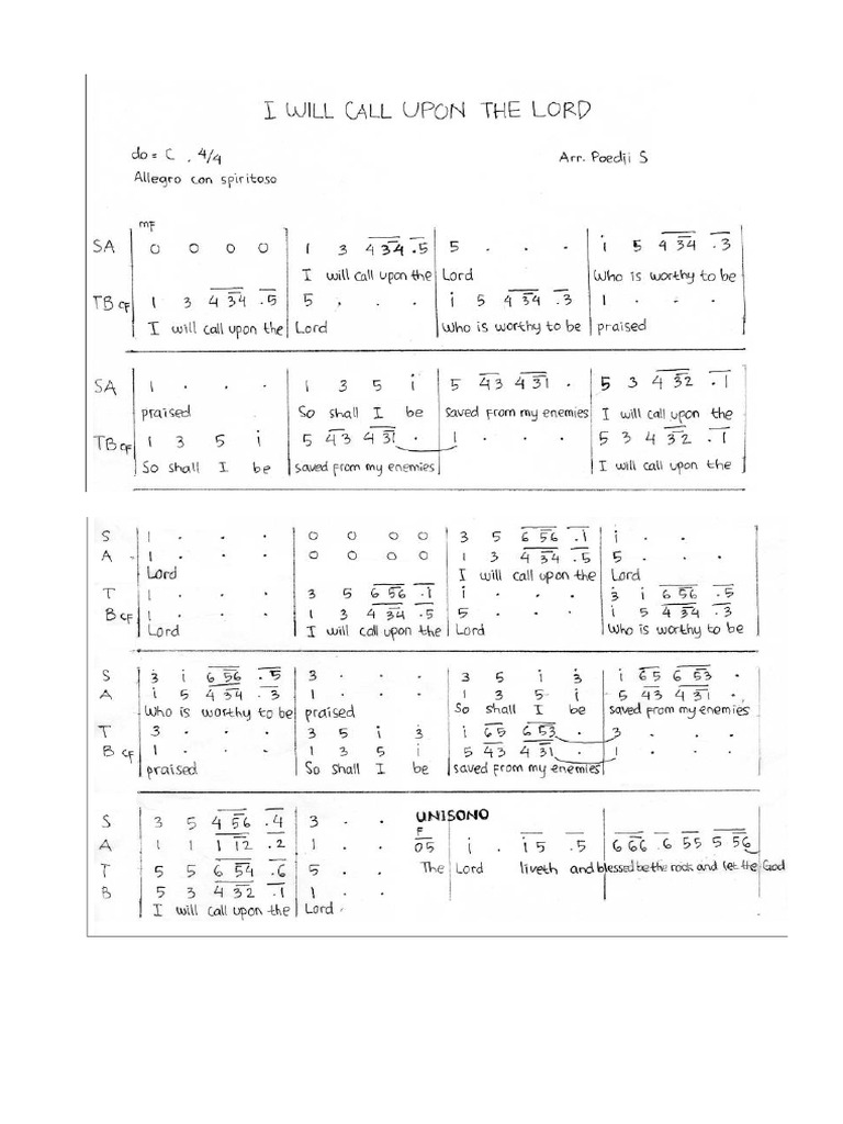 Teks Lagu I Will Call Upon The Lord Not Angka | PDF