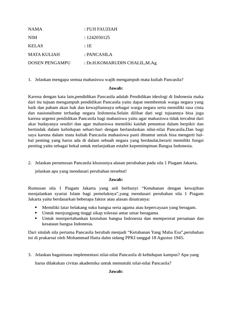 Fuji Fauziah Uts Pancasila 1e | PDF | Ilmu Sosial | Sains & Matematika