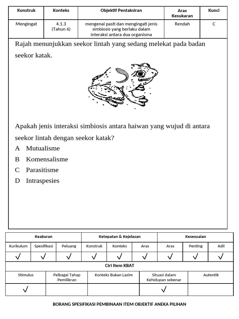 Borang Spesifikasi Pembinaan Item Uasa Sains Tahun 6 | PDF